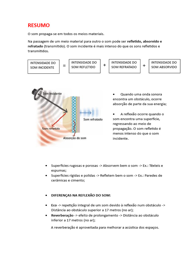 Resumo 8º Ano FQ Som | PDF | Som | Luz