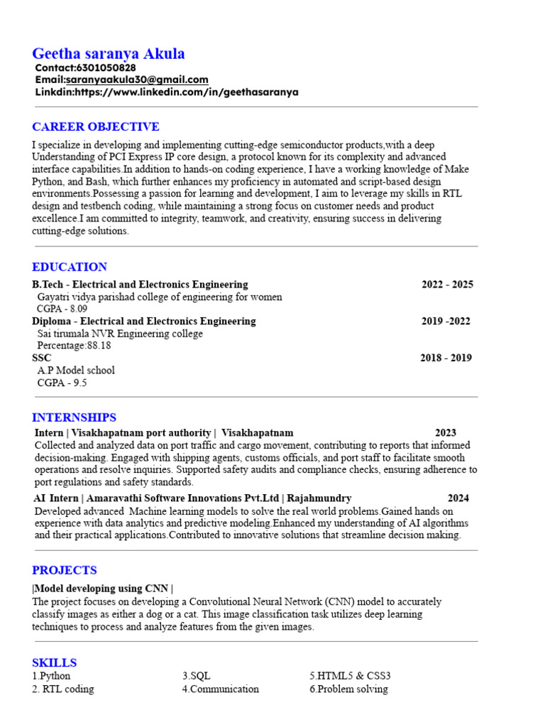 Akula Geetha Saranya - Resume | PDF | Artificial Intelligence ...