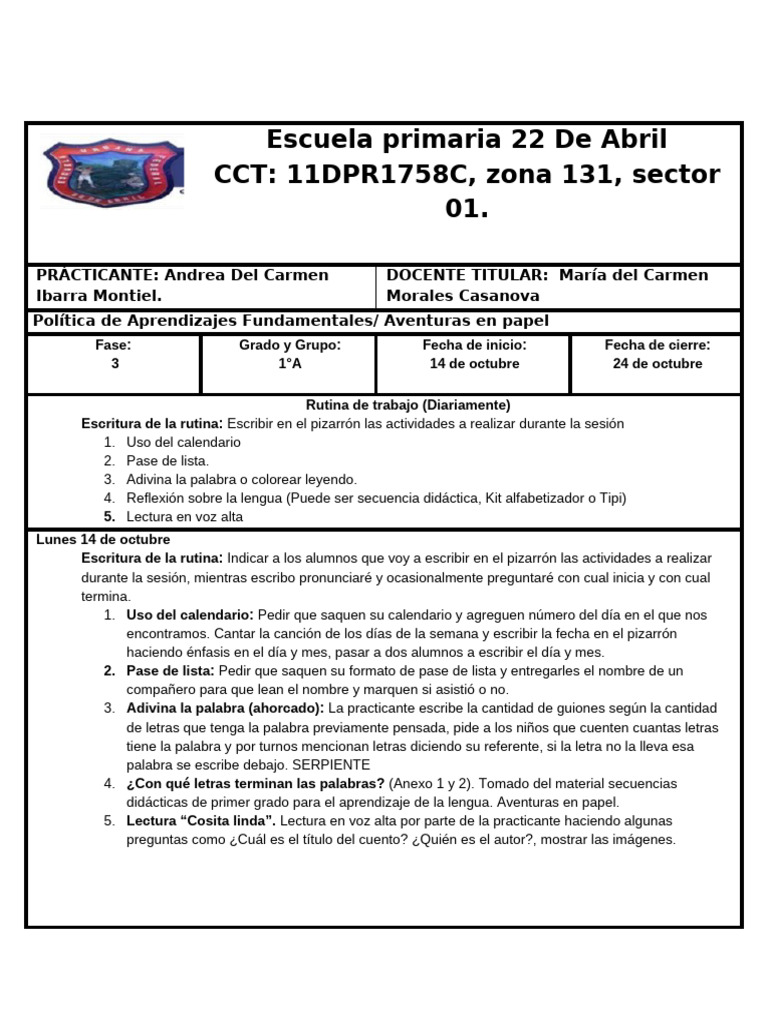 Planeación Aventuras en Papel | PDF | Calendario