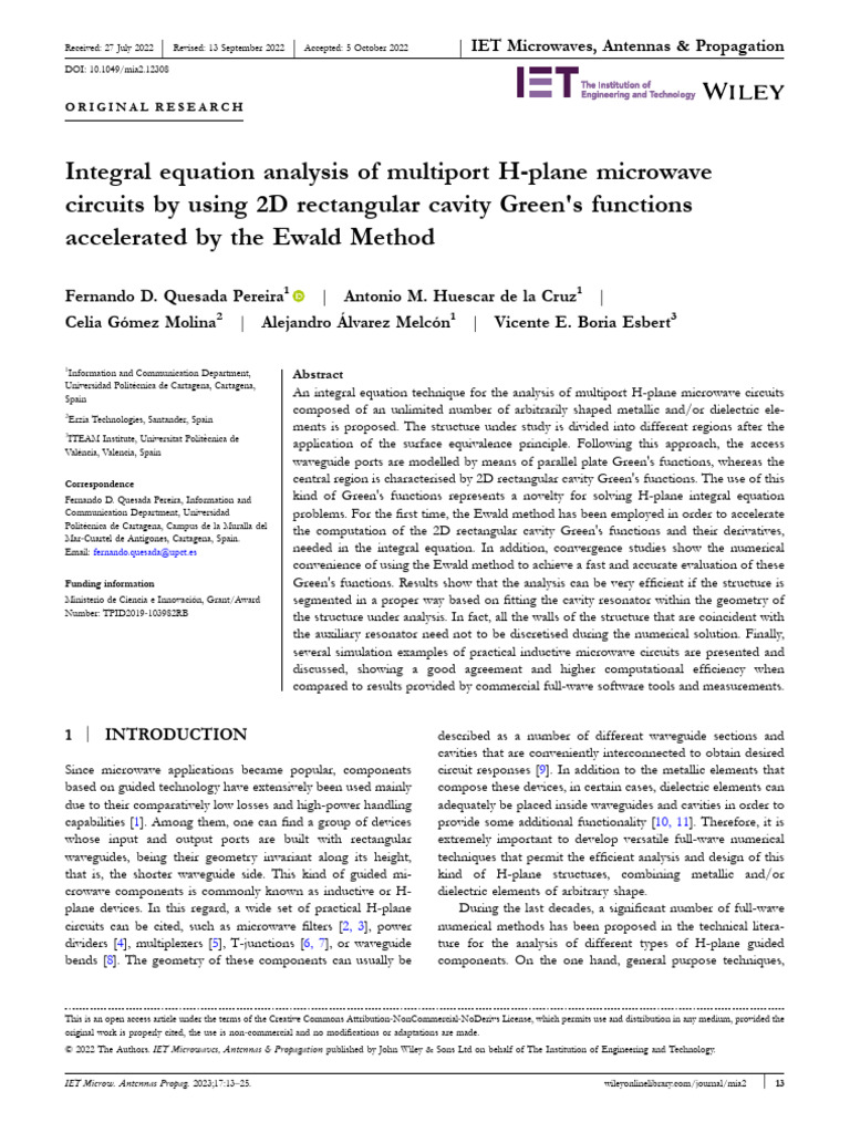 Integral Equation Analysis Of Multiport H Plane Microwave Circuits By Using 2d Rectangular