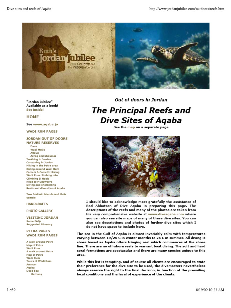 Dive Sites and Reefs of Aqaba, Jordan | PDF | Jordan | Reef