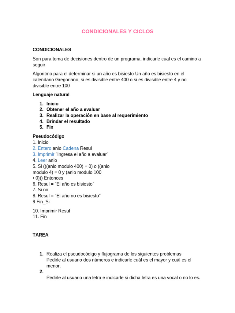 Condicionales y Ciclos VLC | PDF