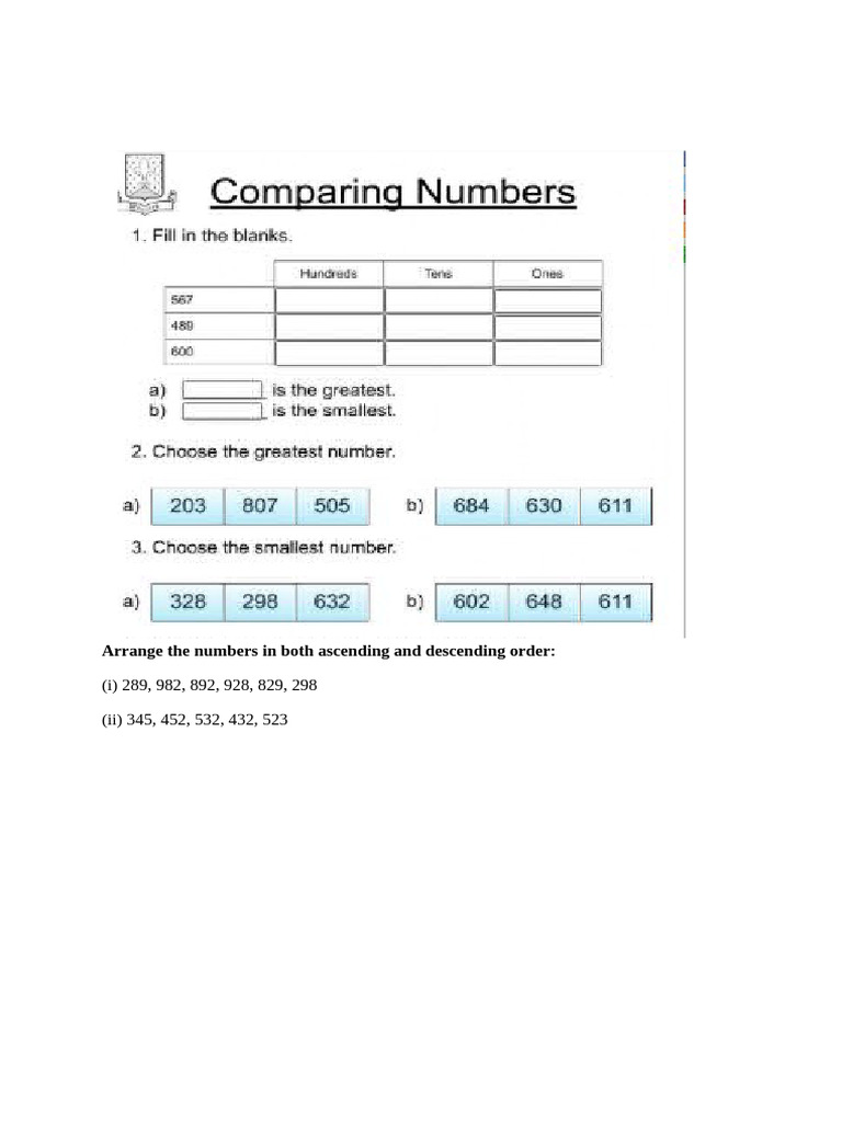 Arrange The Numbers in Both Ascending and Descending Order | PDF