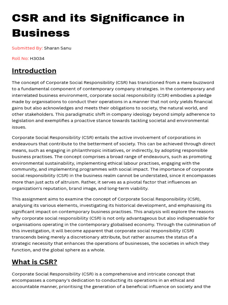 BECG Assignment 1 (H3034) | PDF | Corporate Social Responsibility | Sustainability