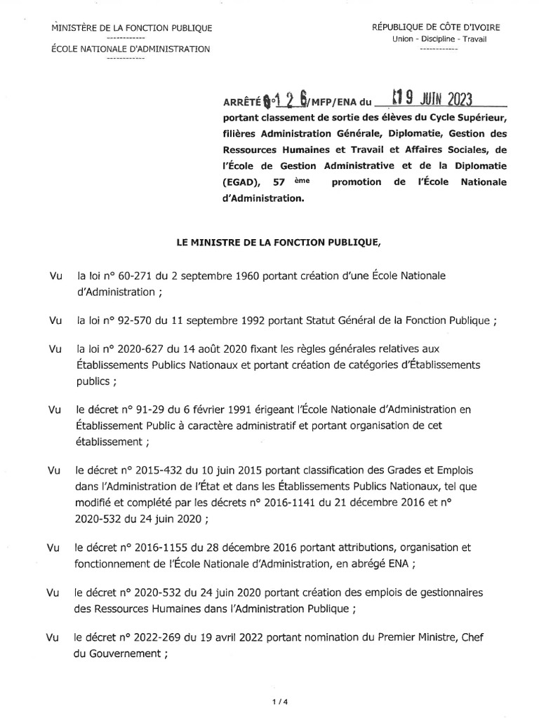 Arrete de Classement Ena | PDF