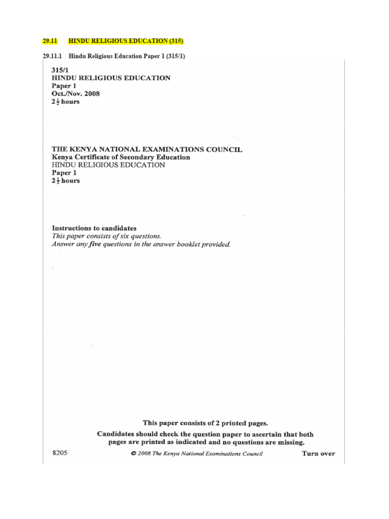 2008 KCSE Hre pp1 Questions | PDF