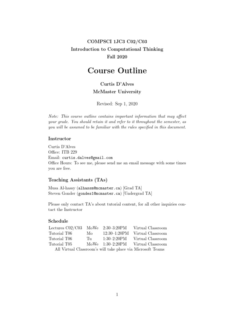 COMPSCI 1JC3 Course Outline 2020 | PDF | Turnitin | Academic Dishonesty