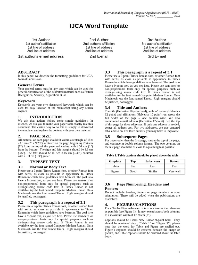 IJCA Paper Template | PDF | Typefaces | Times New Roman