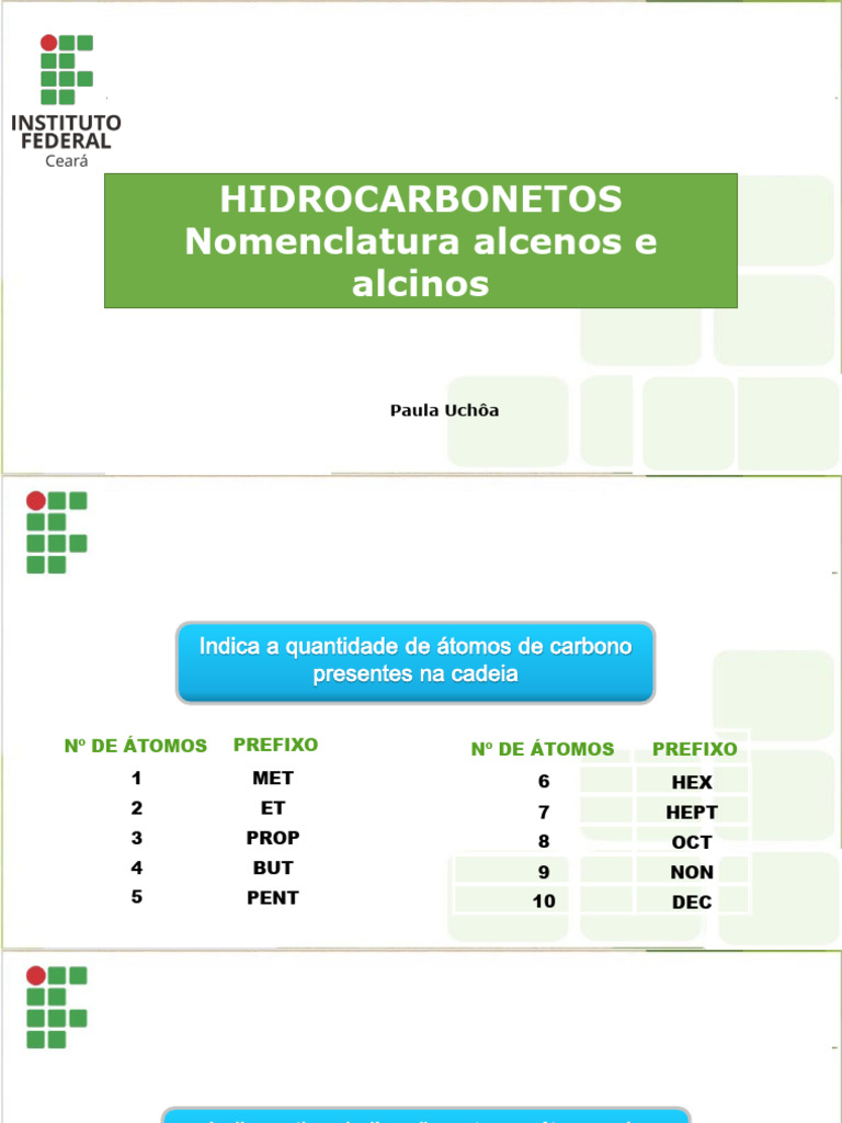 Nomenclatura de Alcenos e Alcinos | PDF | Alceno | Química