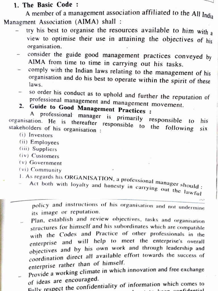 Code of Conduct by AIMA | PDF