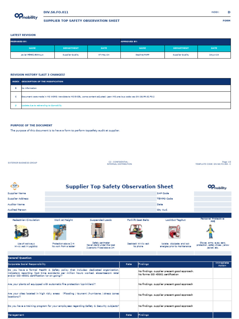 DIV.S6.FO.011 Supplier Top Safety Observation Sheet Português | PDF ...