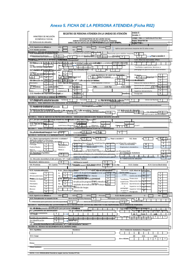 Anexo 5 - Ficha Persona Atendida | PDF | Documento de identidad | Infancia