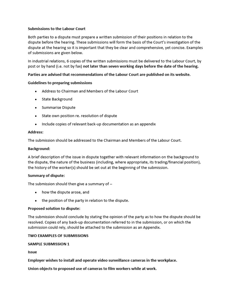 Labour Court Submission Guidelines | PDF | Employment | Salary