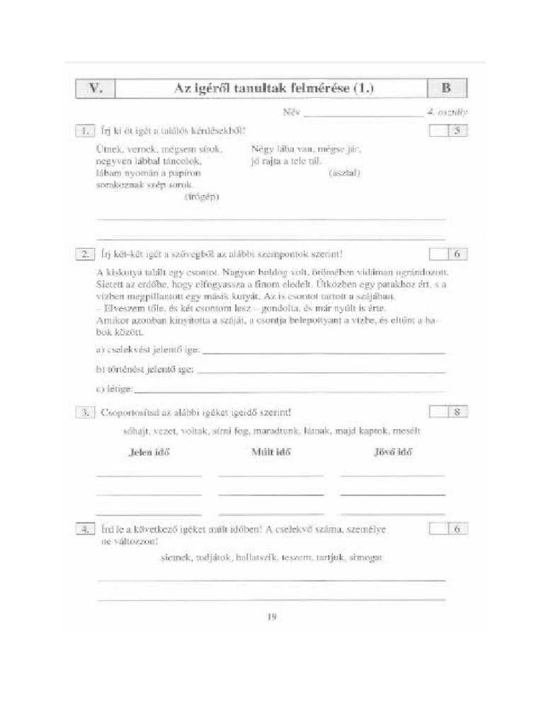 Apaczai Nyelvtan Felmero Igek 4 Osztaly B 1 | PDF