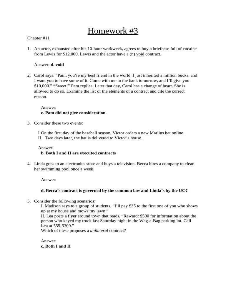 Contract Law Homework Questions and Answers | PDF | Consideration | Coffee