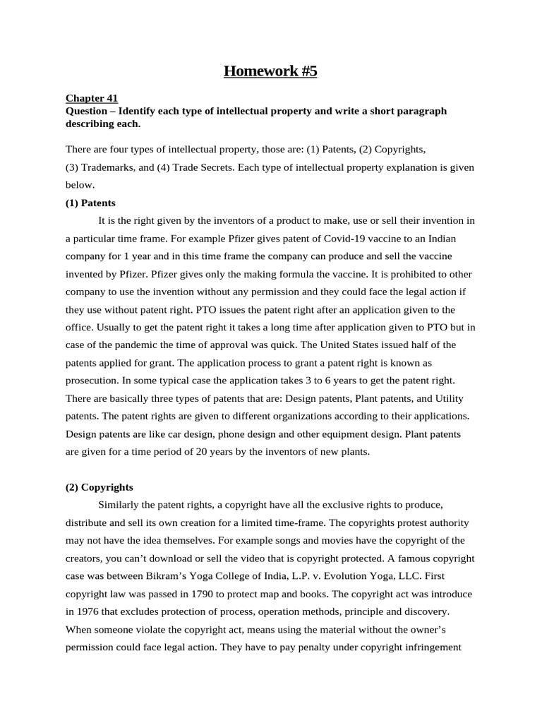 Homework5 Business Law | PDF | Patent | Copyright