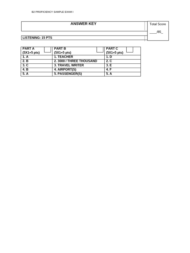 B2 Proficiency Sample Exam 1 Answer Key | PDF | Aviation | Aviation Safety