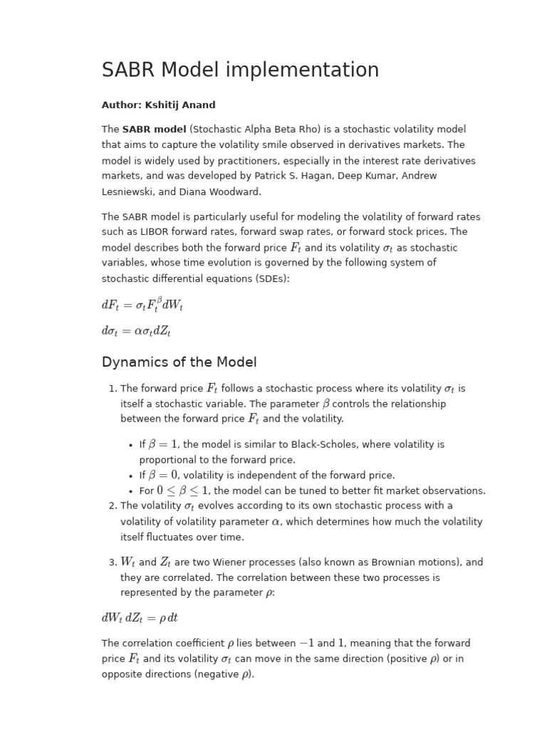 SABR Model by Kshitij Anand 1730408825 | PDF | Mathematical Finance | Mathematical Economics