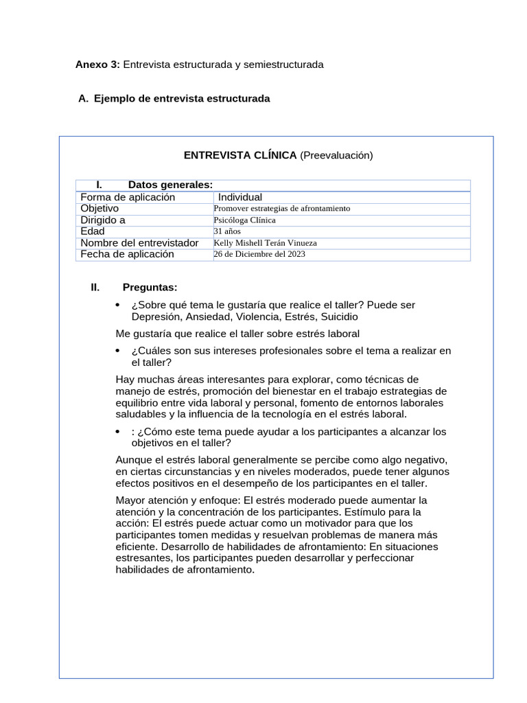 ANEXO 3-Entrevista Estructurada y Semiestructurada | PDF | Estrés (biología) | Sicología