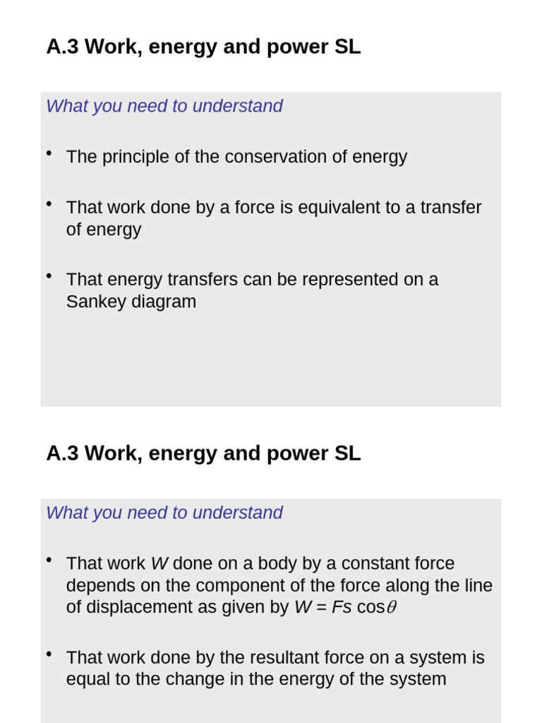 A.3 Work Energy and Power SL | PDF | Force | Kinetic Energy
