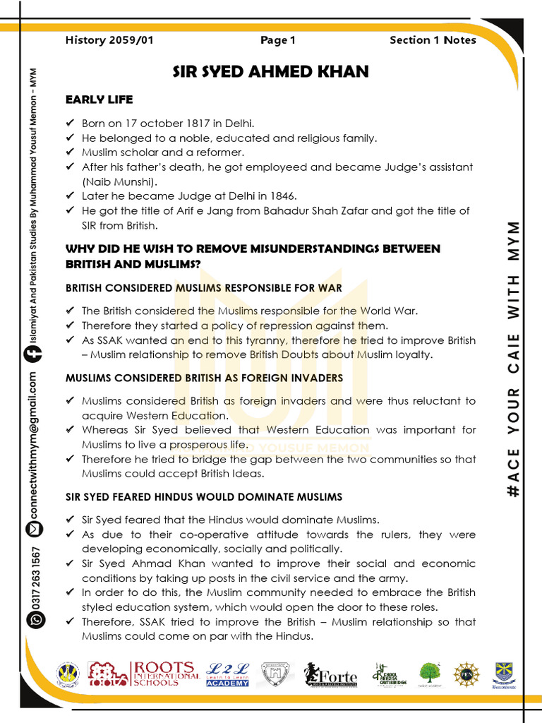 Sir Syed Ahmed Khan: Reformer and Educator | PDF | Two Nation Theory | Urdu