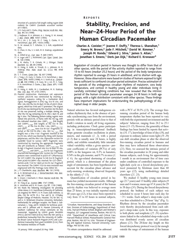 Stability Precision and Near-24-Hour Period of The Human Circadian ...