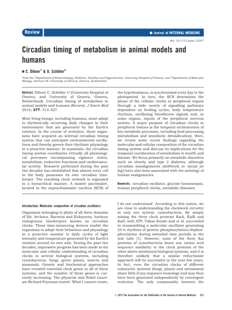 Circadian Timing of Metabolism in Animal Models and Humans Dibner - Et ...