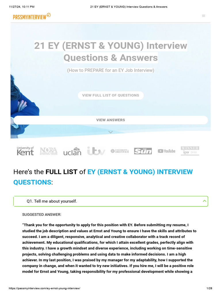 EY Interview Prep: 21 Questions & Tips | PDF | Critical Thinking ...