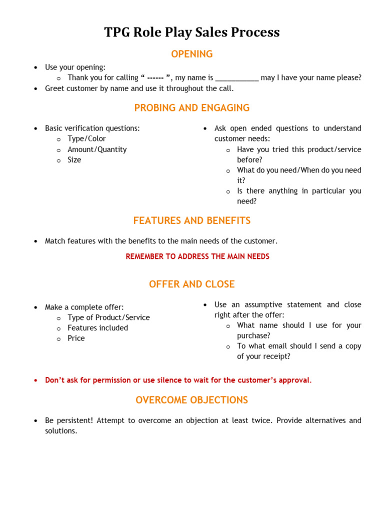 Role Play Sales Process 1 | PDF