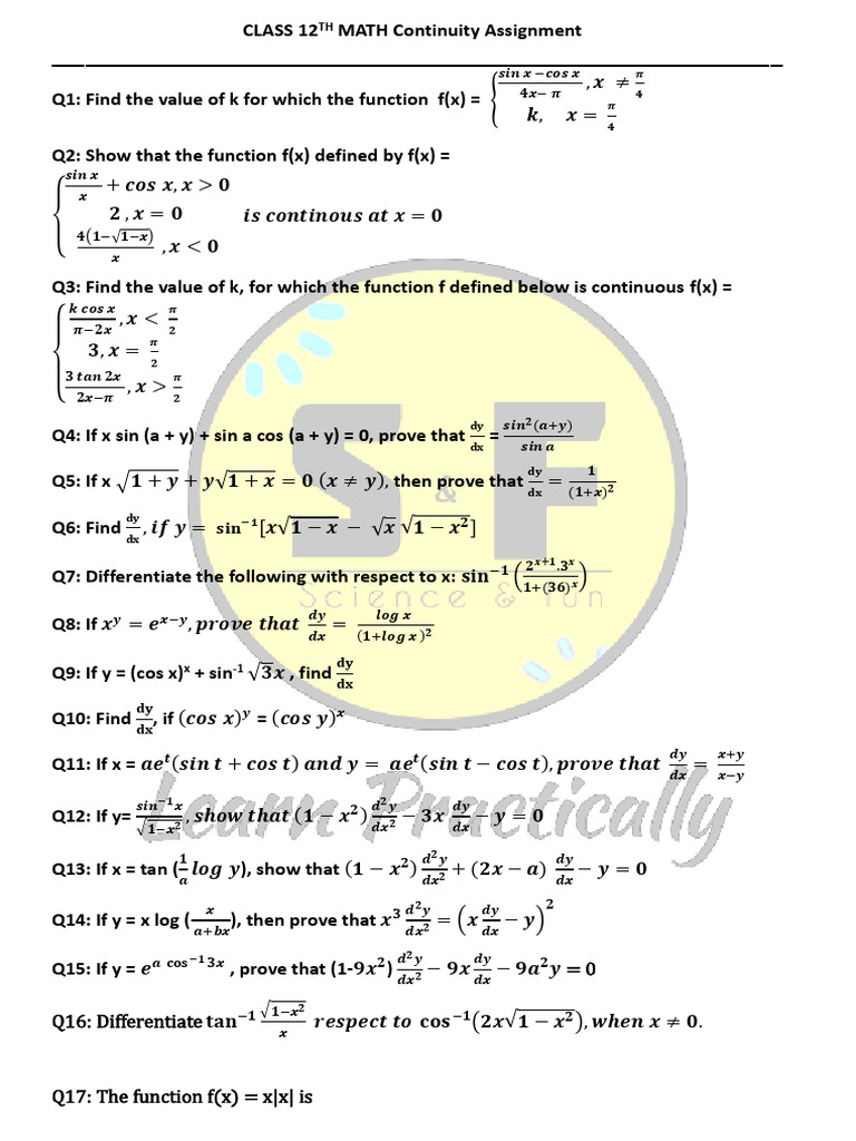 Class 12 Math Continuity Problems | PDF