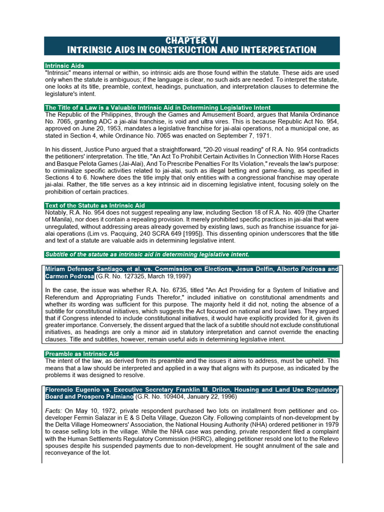 Intrinsic Aids in Statutory Interpretation | PDF | Complaint ...