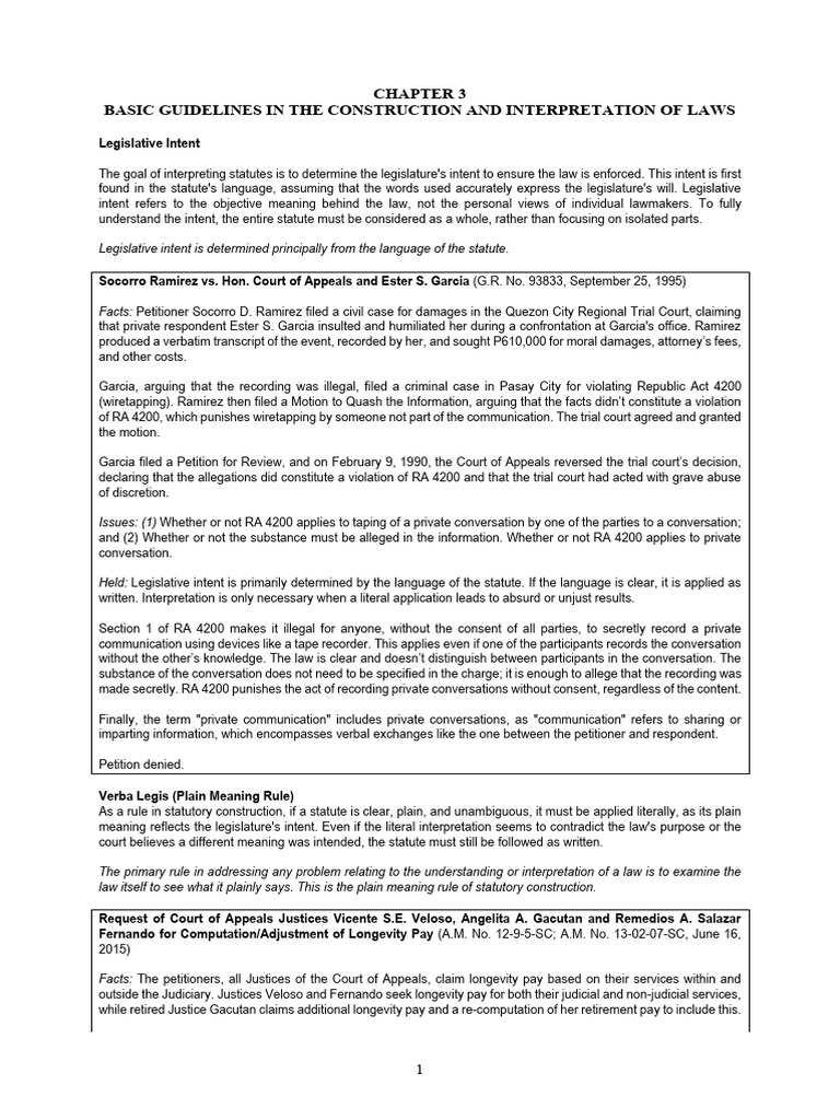 Statutory Construction - Basic Guidelines in The Construction and ...