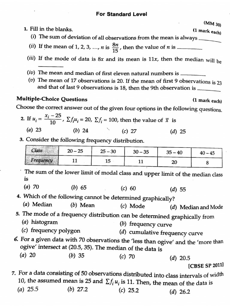 Standard Level Statistics | PDF