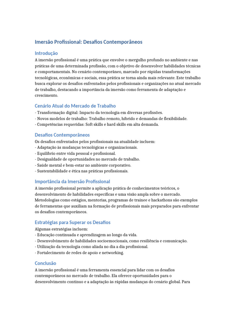 Imersao Profissional Desafios Contemporaneos | PDF