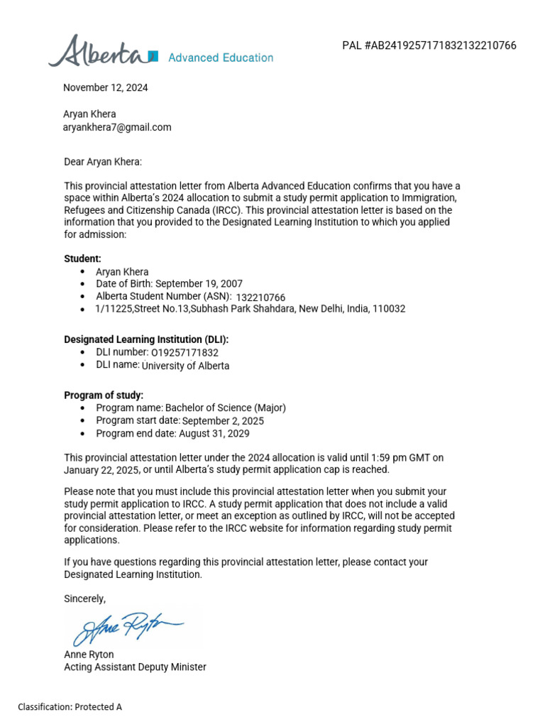 Alberta Provincial Attestation Letter | PDF | International Law | Canada