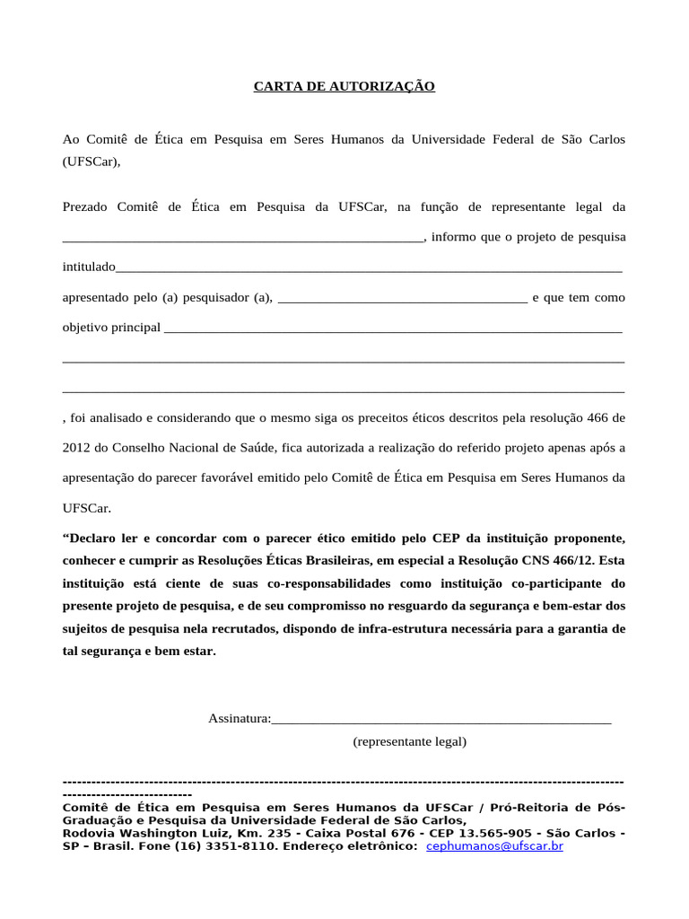 Modelo de Carta de Autorizacao | PDF