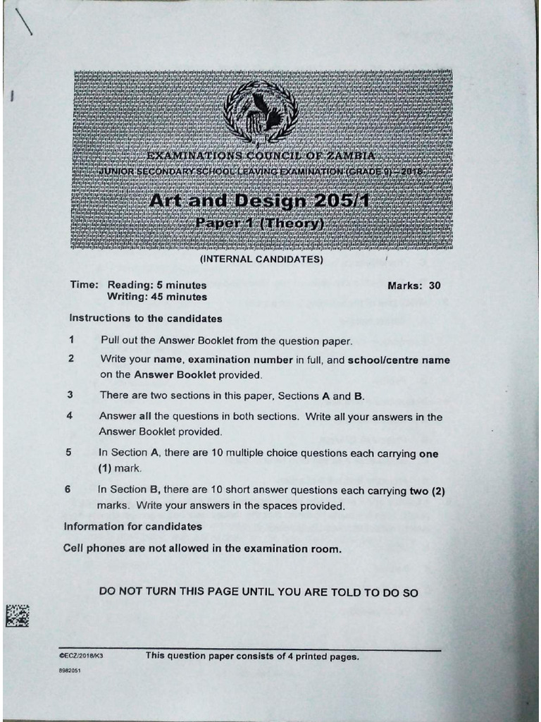 2018 Art & Design Paper 1 Past Paper | PDF