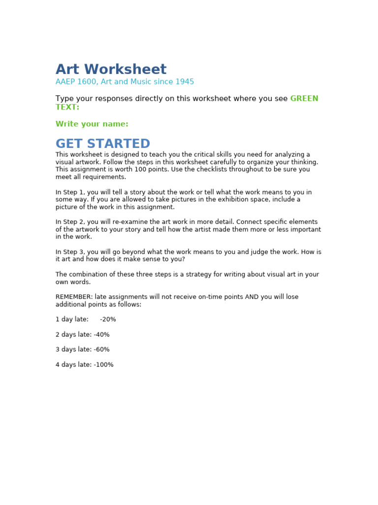 Art Worksheet Summer 2020 Docx Pdf Citation Human Communication