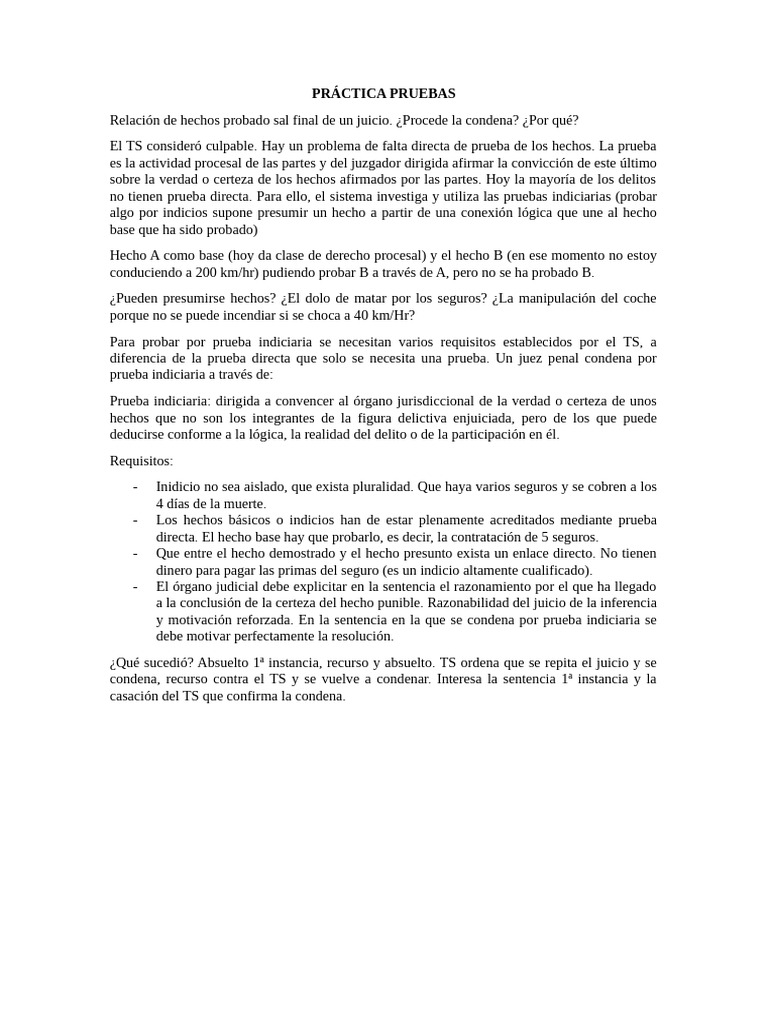 Práctica Pruebas | PDF | Sentencia (ley) | Ley procesal