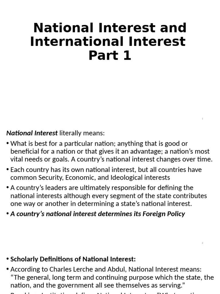 National Interest & International Interest, Part 1 | PDF | Diplomacy ...