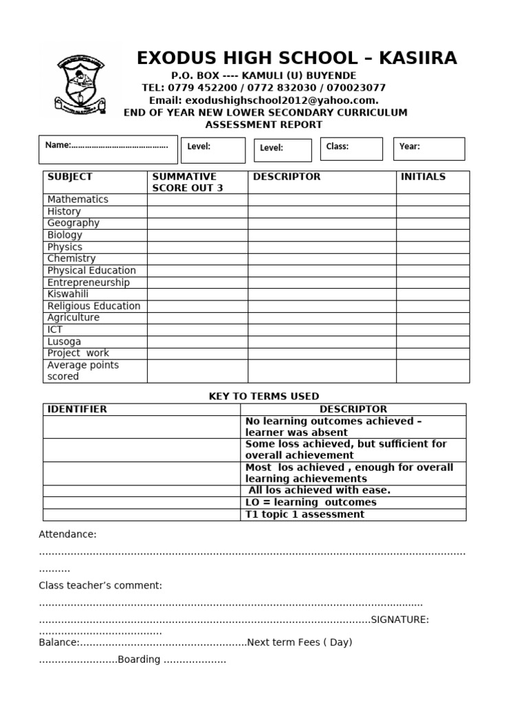 Exodus High School Report Card | PDF