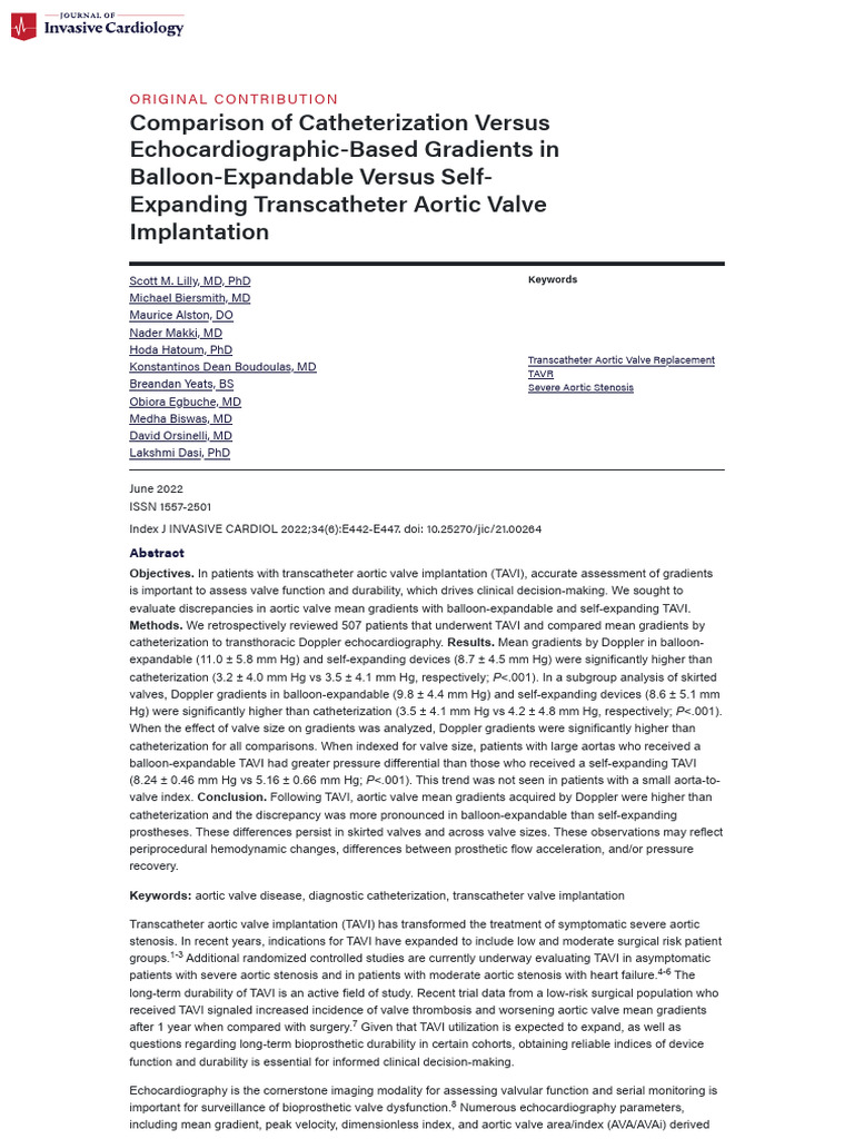 Cath Vs Echo Gradients in Sapien Vs CoreValve TAVI | PDF | Thorax ...