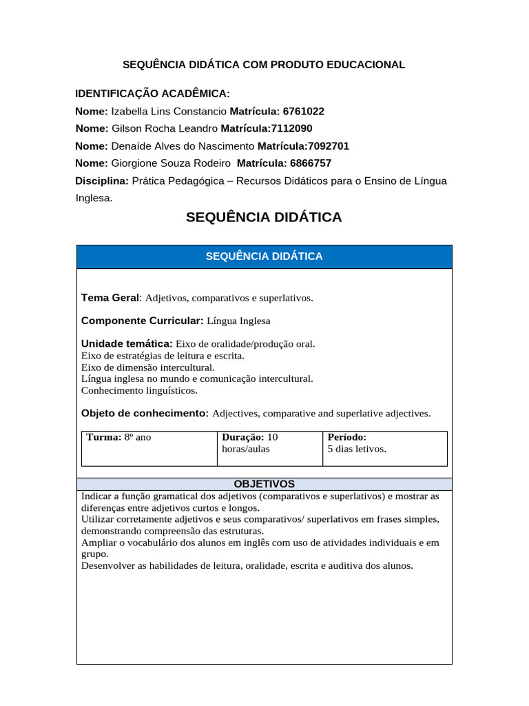 Sequência Didática - Oficial Finalizada e Atualizada.-2 | PDF ...