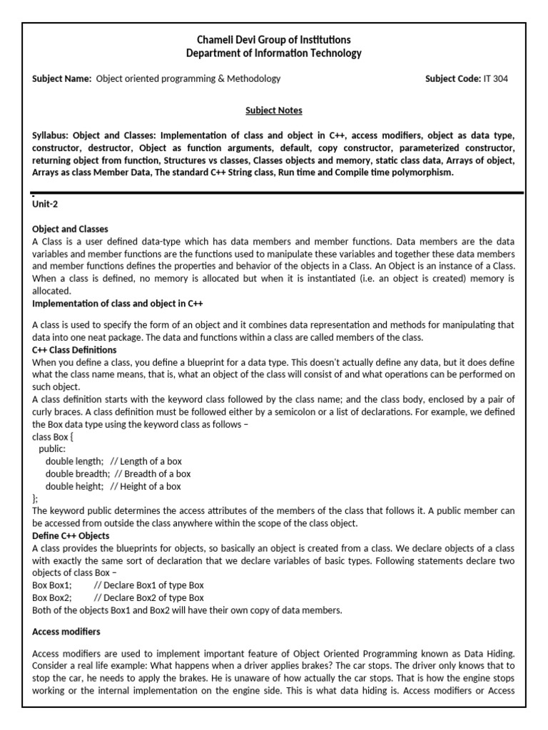 IT 304 OOPM Unit II - 1693892198 | PDF | Class (Computer Programming ...