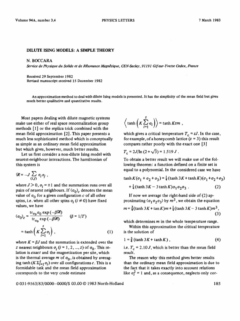 Dilute Ising Models: A Simple Theory | PDF | Phases Of Matter | Physics