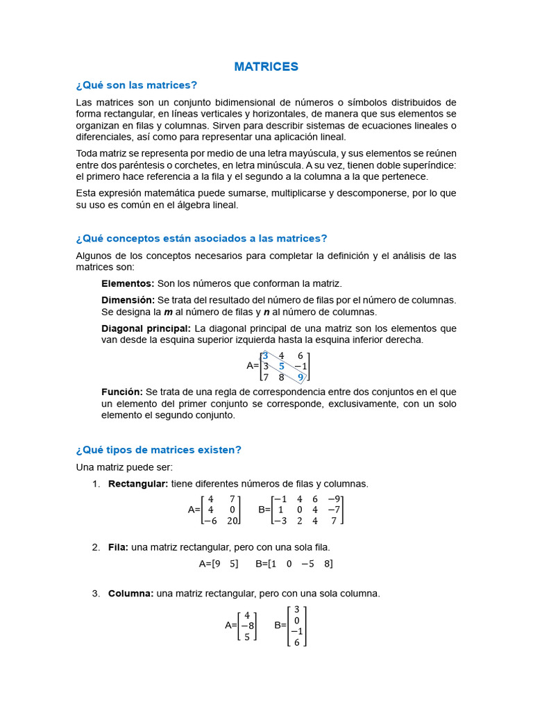Introducción a las Matrices | PDF | Matriz (Matemáticas) | Linealidad