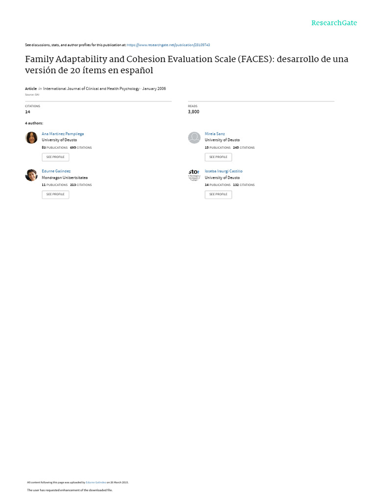 Family Adaptability and Cohesion Evaluation Scale | PDF | Validez (Estadísticas) | Alfa de Cronbach