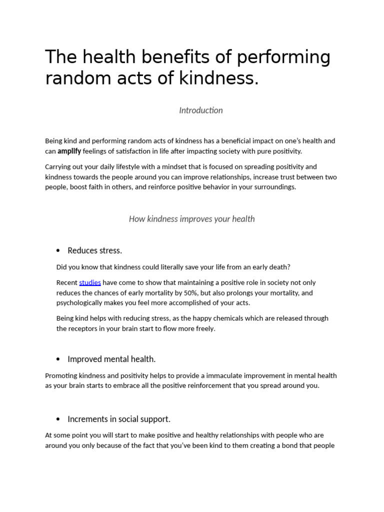 The Health Benefits of Performing Random Acts of Kindness | PDF ...