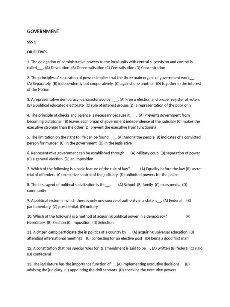 Government SSS1 | PDF | Legislature | Governance
