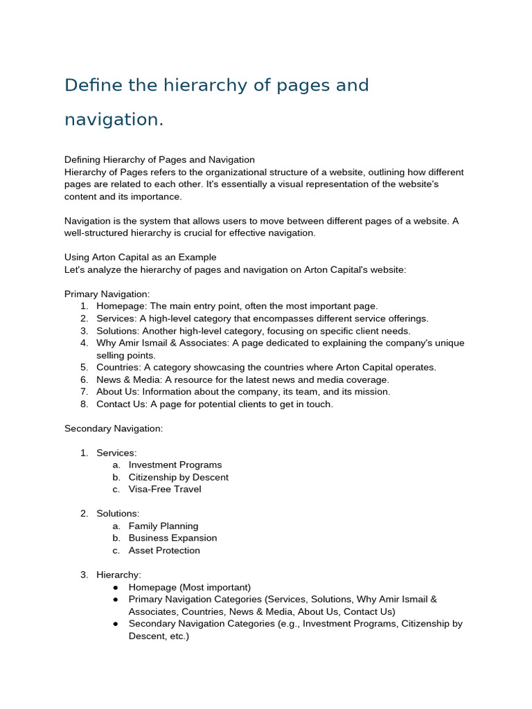 Define The Hierarchy of Pages and Navigation | PDF | Websites | Hierarchy